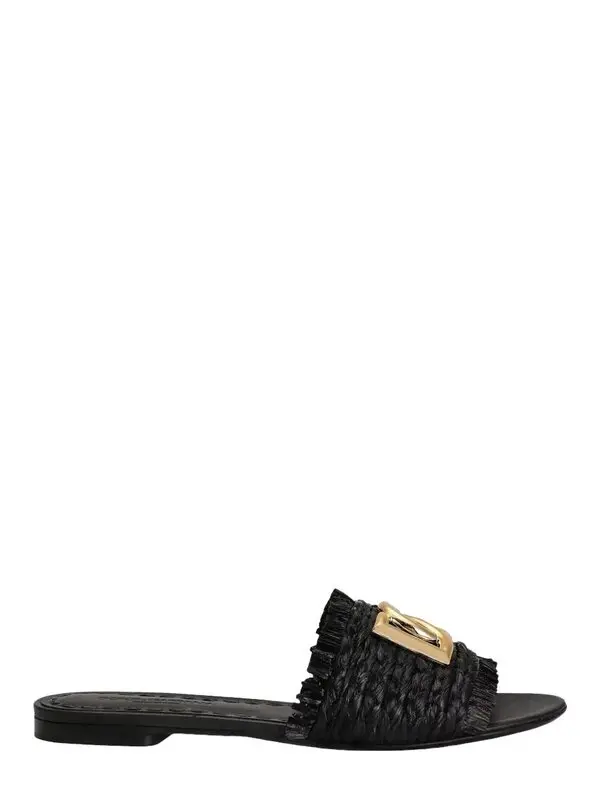Dolce & Gabbana Woven Raffia Slippers With Fringe - Black