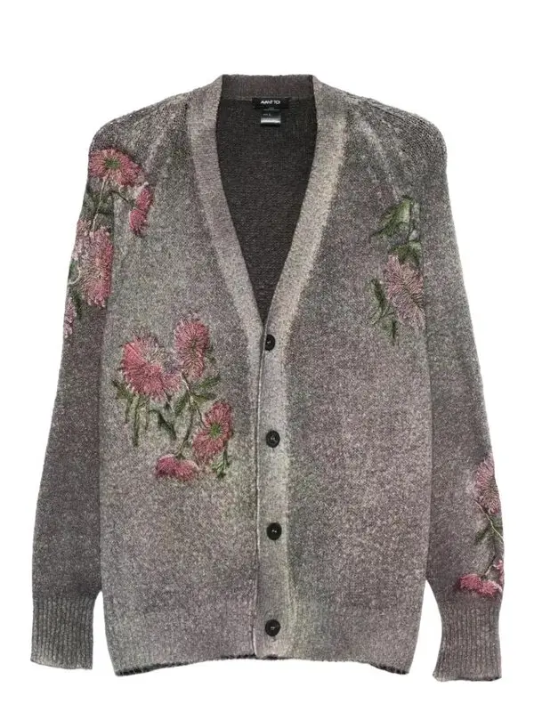 Avant Toi Buttoned Cardigan With Floral Details - Grey