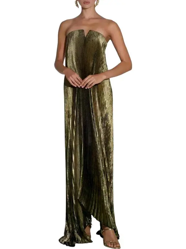 L'IDEE Strapless Pleated Maxi Dress - Gold