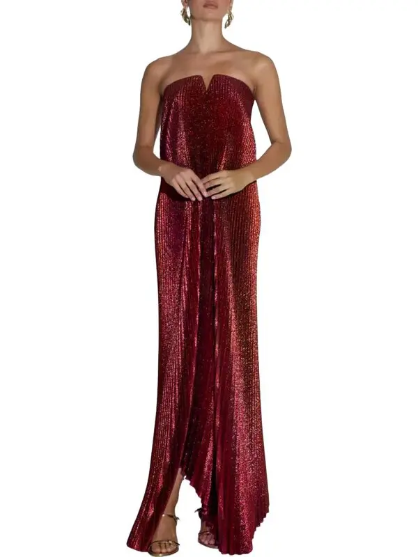 L'IDEE Pleated Strapless Maxi Dress - Red