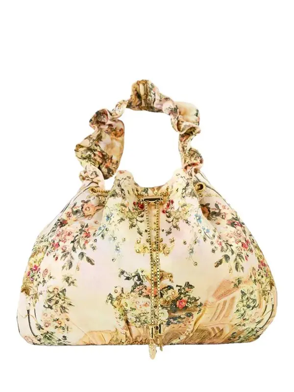 Camilla Floral-print Beaded Crossbody Bag - Neutrals