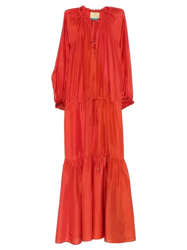 Momoni Viento Ruffled Drawstring Maxi Dress - Red