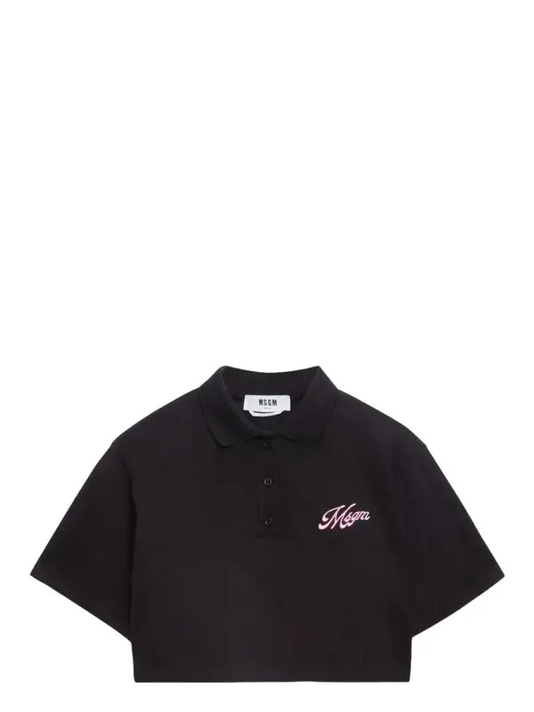 MSGM Logo Crop Polo Top - Black