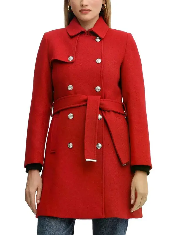 MORGAN Belted Double-breasted Coat - Red
