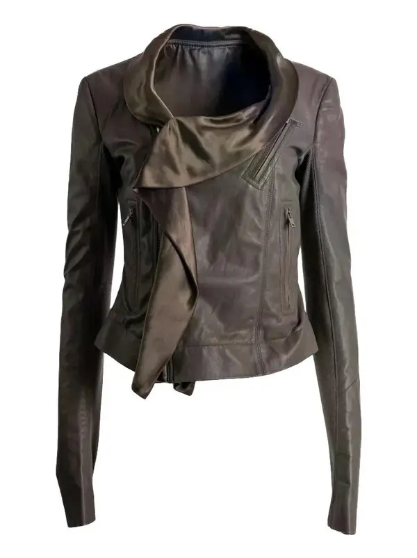 Rick Owens Draped-detail Zip-up Leather Jacket - Brown