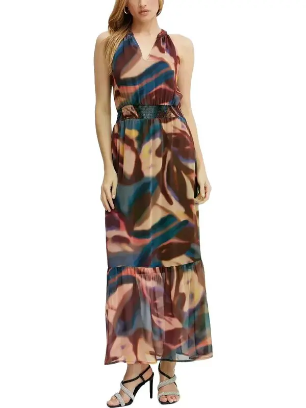 MORGAN Abstract Halterneck Midi Dress - Brown