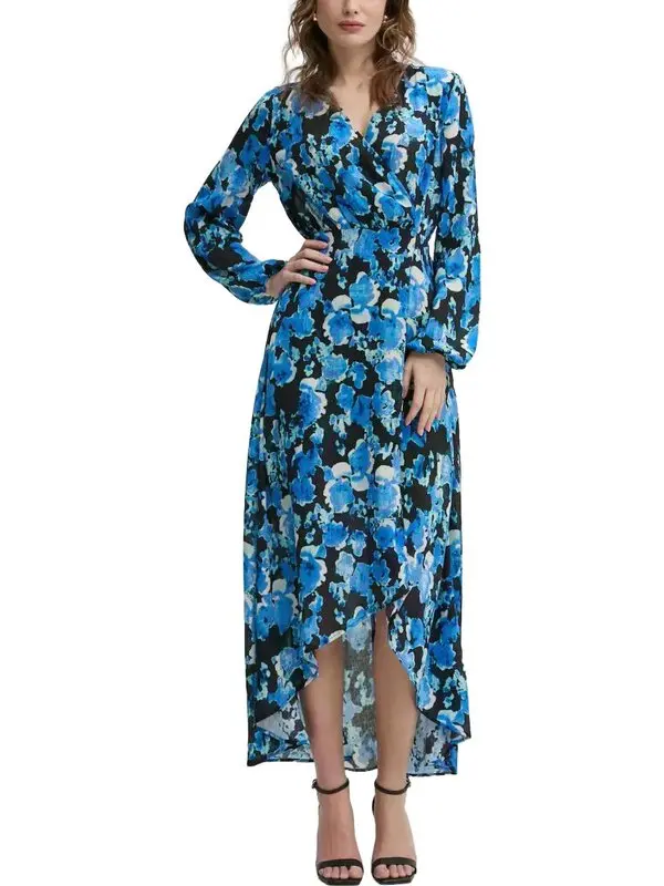 MORGAN Floral-patterned V-neck Midi Dress - Blue