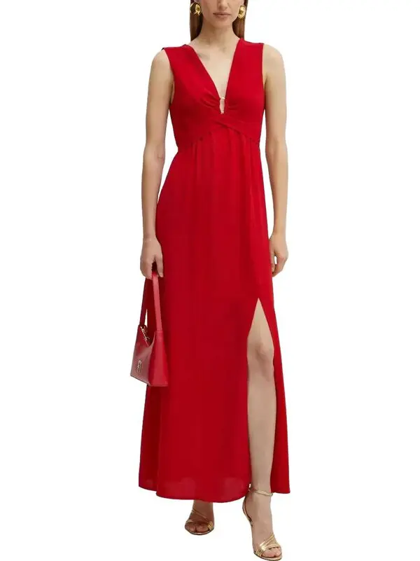 MORGAN V-neck Side-slit Maxi Dress - Red