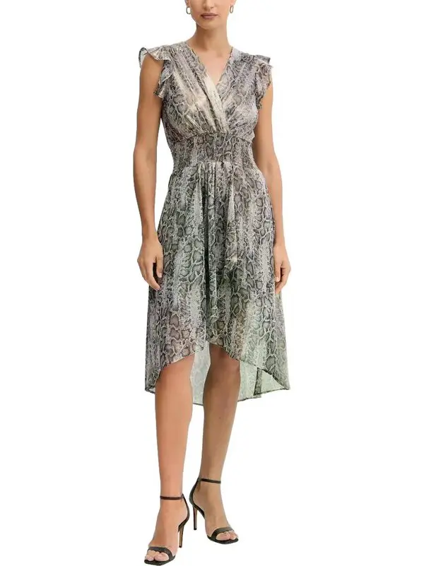 MORGAN Ruffled Reptile-print Midi Dress - Grey
