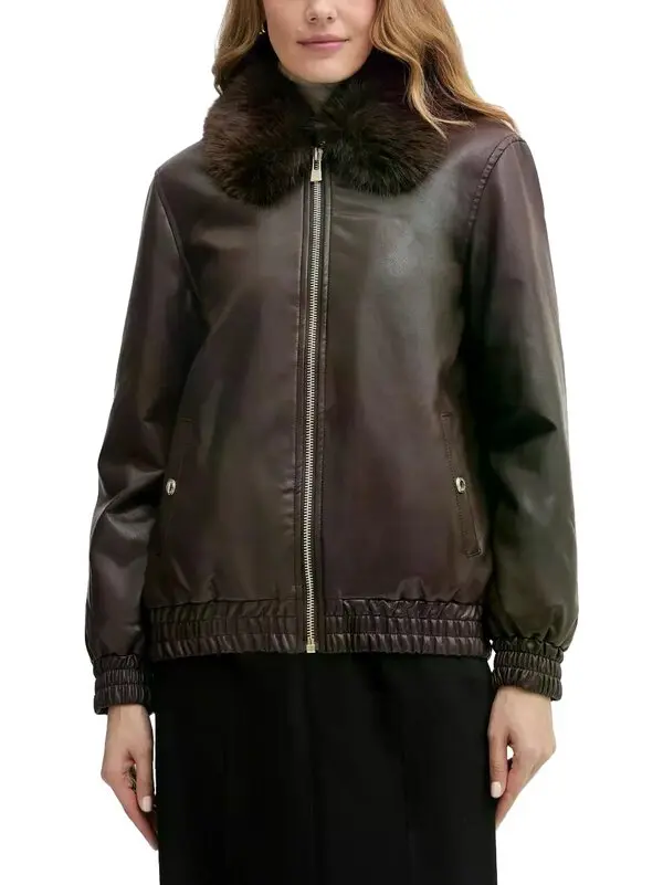 MORGAN Fur Collar Zip Jacket - Brown