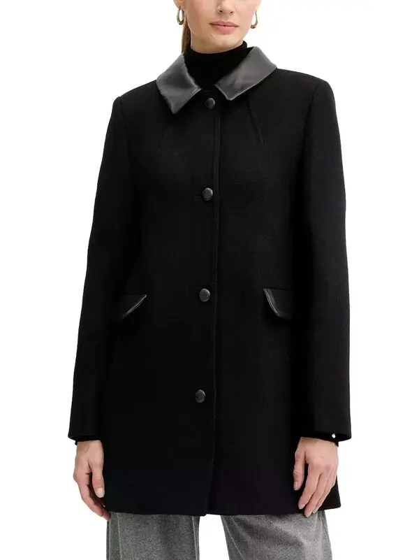 MORGAN Leather Collar Button Coat - Black