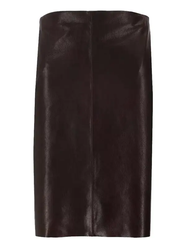 LA ROSE Leather Midi Skirt - Brown