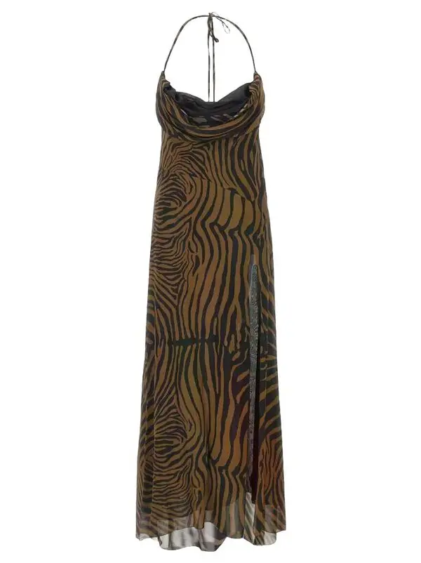 Blumarine Zebra-print Draped Maxi Dress - Brown