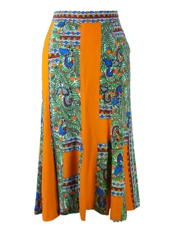 Tory Burch Geometric-print Midi Skirt - Orange