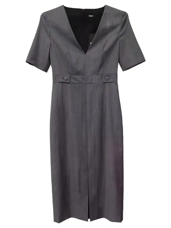 BOSS Pinstripe V-neck Midi Dress - Grey