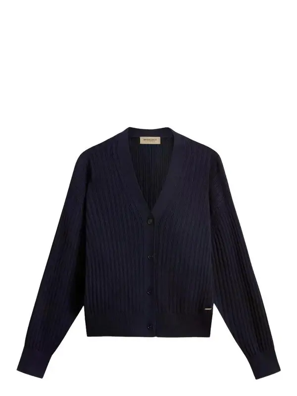 Woolrich V-neck Ribbed Cardigan - Blue