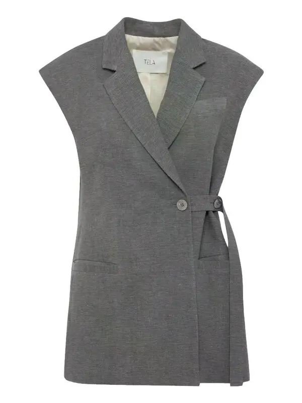 TELA Sleeveless Gilet With Waist Tie - Grey