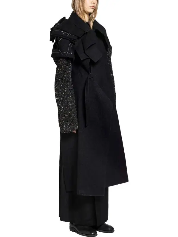Yohji Yamamoto Double-layered Belted Wool Coat - Black