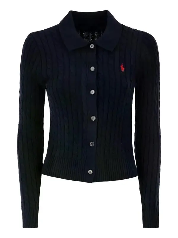 Polo Ralph Lauren Logo-embroidered Cable-knit Cardigan - Blue