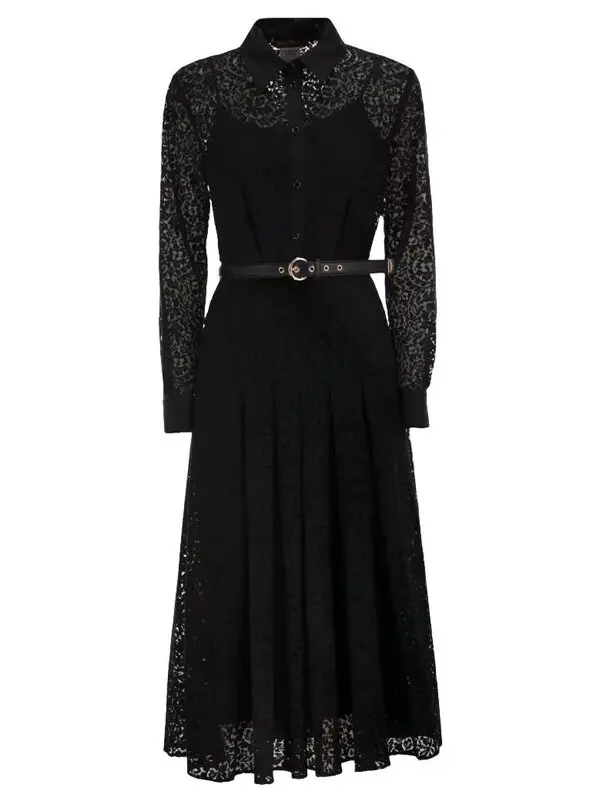 Max Mara Alençon Lace Shirt Dress - Black