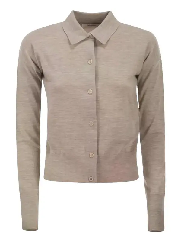 Max Mara Shirt Collar Cropped Wool Cardigan - Neutrals