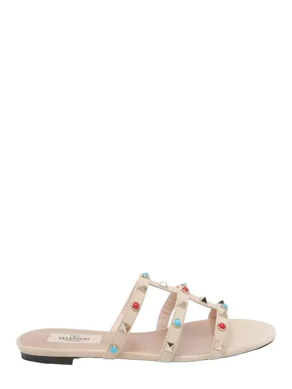 Valentino Garavani Rockstud Leather Slide Sandals - Neutrals