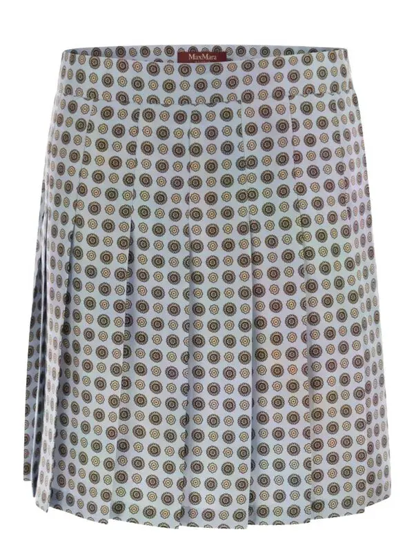 Max Mara Pleated Patterned Madison Silk Skirt - Blue