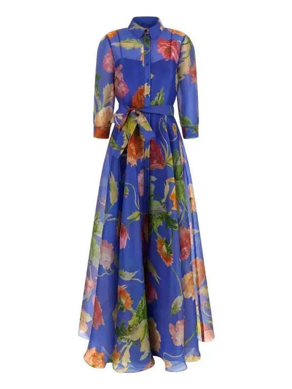 Carolina Herrera Shirt Dress With Poppy Print - Blue