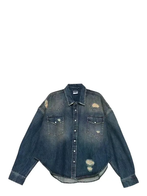 Vetements Distressed Flap-pocket Shirt - Blue