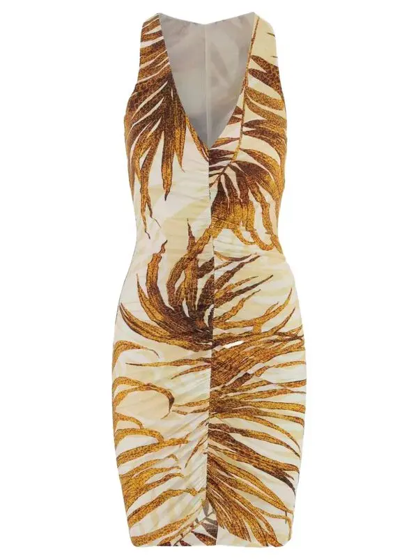 Just Cavalli Leaf-print Ruffled Mini Dress - Neutrals