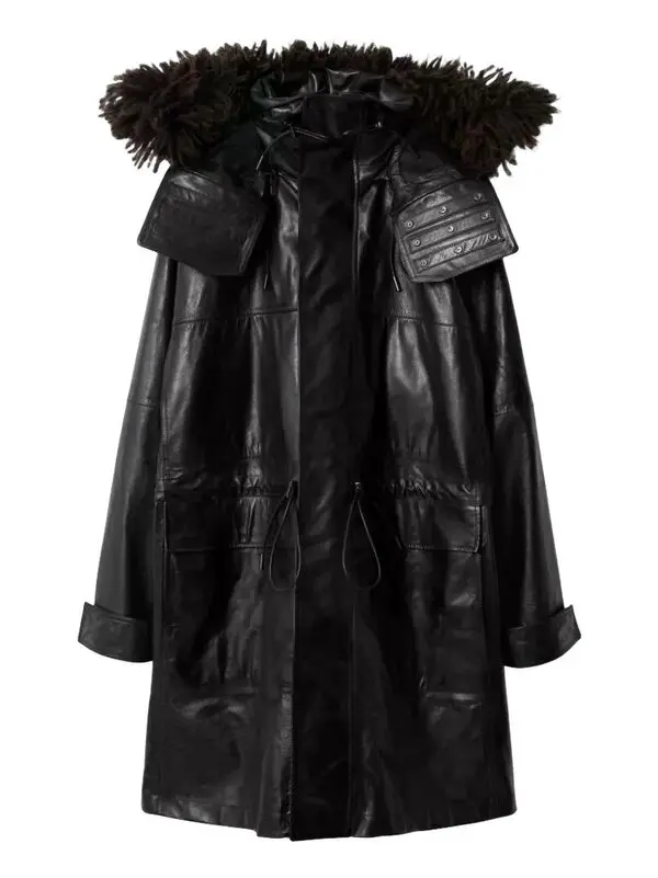 Burberry Fringed-trim Leather Parka - Black