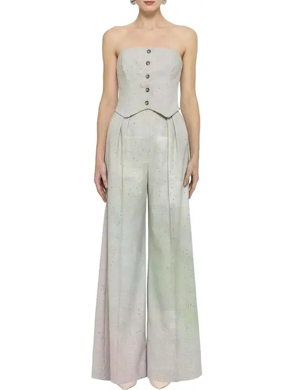 NISSA Embellished Wide-leg Palazzo Pants - Grey