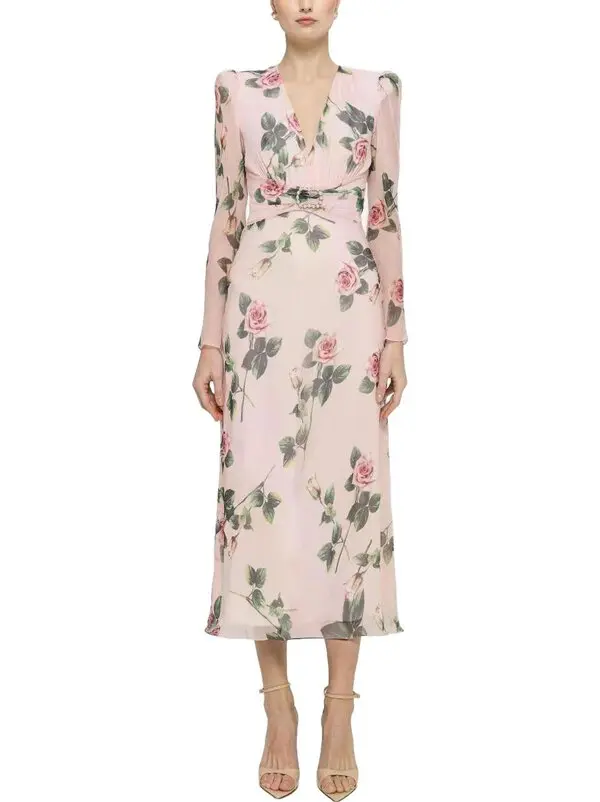 NISSA Floral-print Midi Dress - Pink