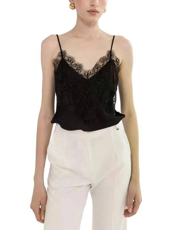 NISSA Lace Panel Blouse - Black