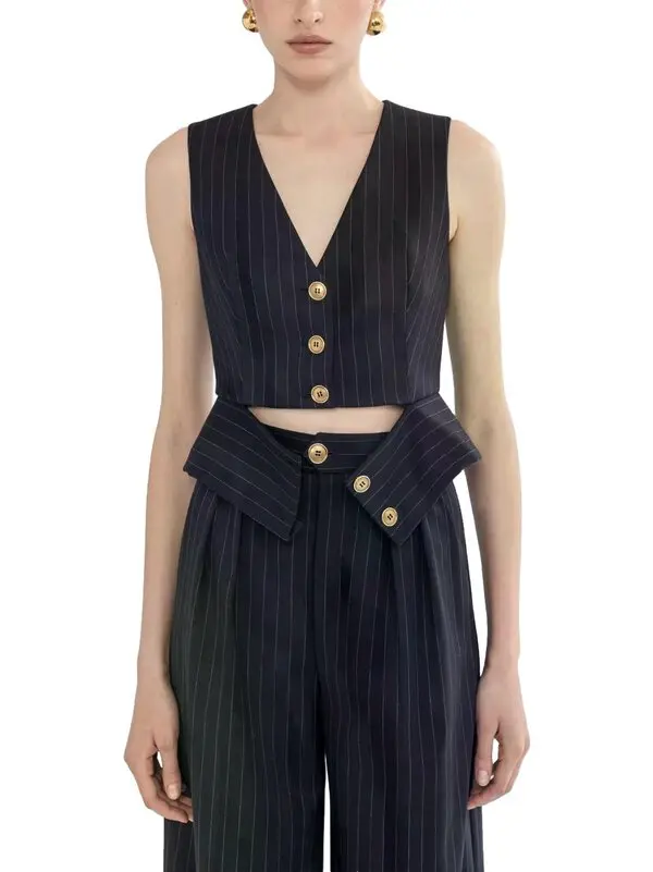 NISSA Single-breasted Pinstripe Waistcoat - Blue