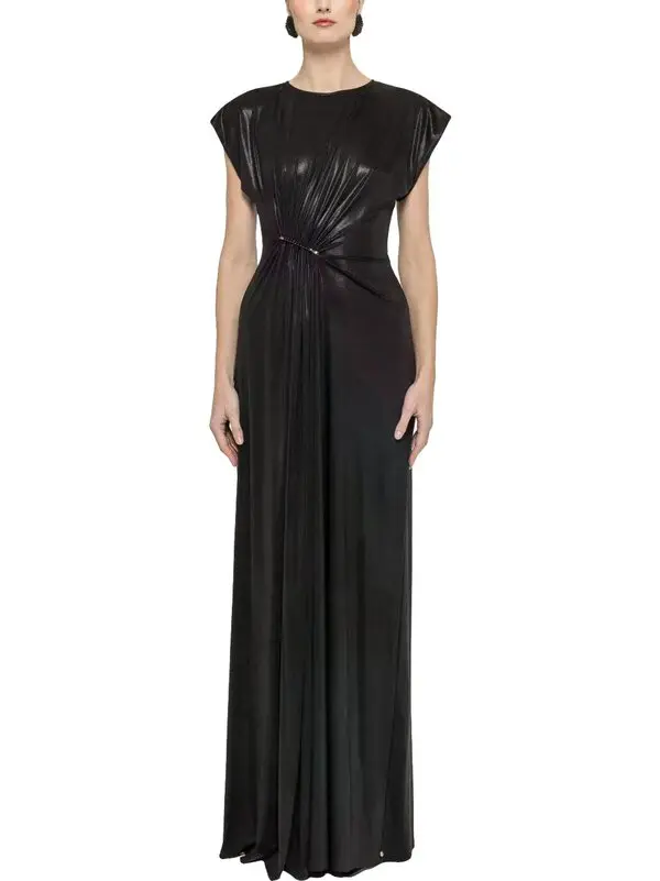 NISSA Metallic Ruched Maxi Dress - Black