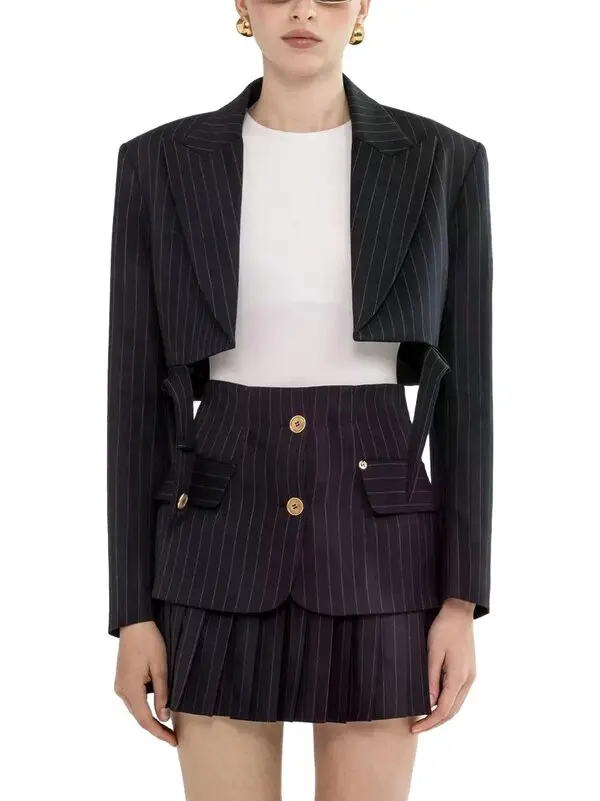 NISSA Pinstripe Cropped Blazer - Blue