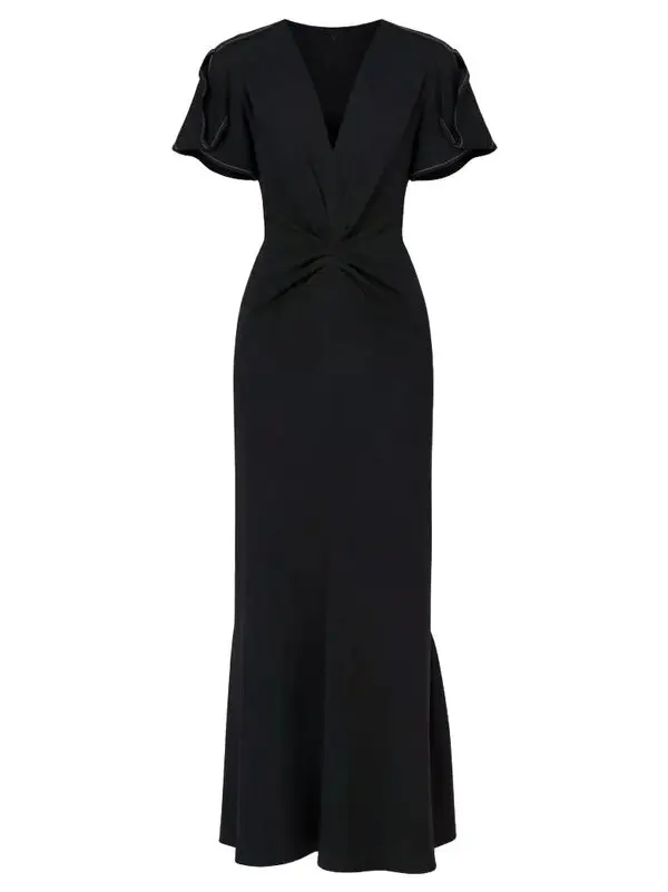 Victoria Beckham V-neck Ruffle Midi Dress - Black