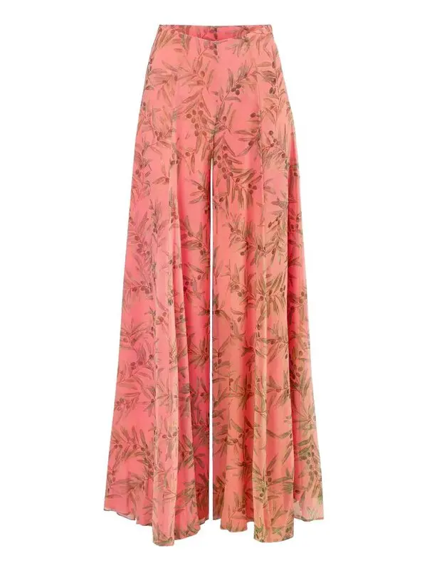 Carolina Herrera Olive Branch-print Extra-wide Leg Trousers - Orange
