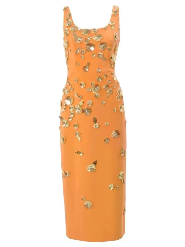 Carolina Herrera Floral Embellished Midi Dress - Orange