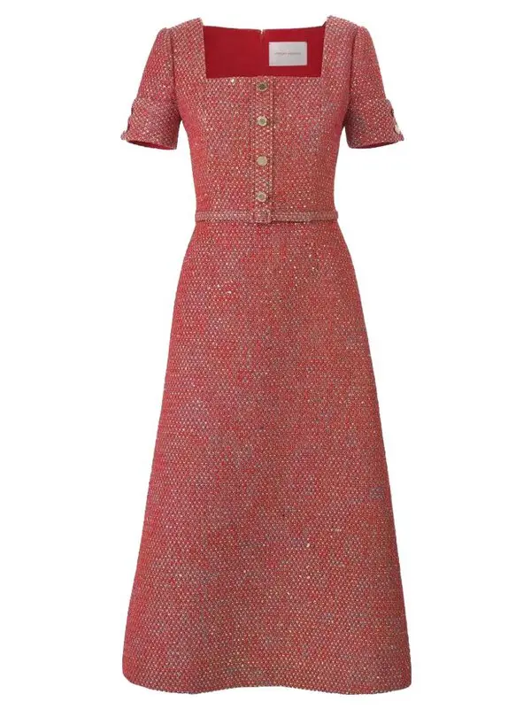 Carolina Herrera Lurex Tweed A-line Midi Dress - Red
