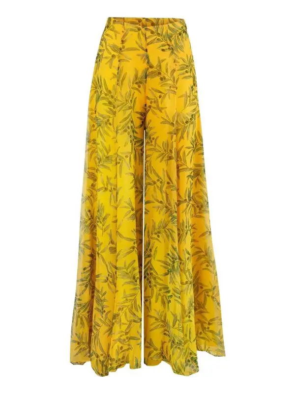 Carolina Herrera Olive Branch-print Extra-wide Leg Iris Pants - Yellow