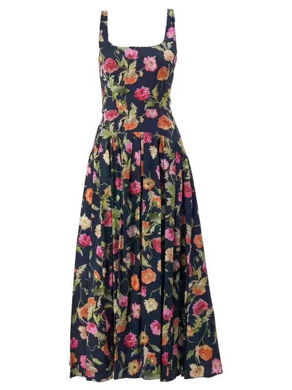 Carolina Herrera Floral Print Midi Dress - Blue