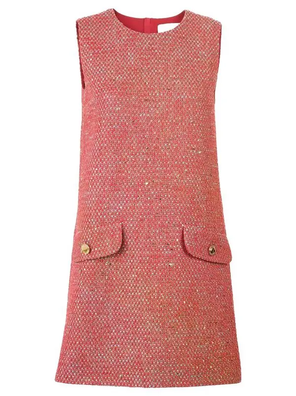 Carolina Herrera Lurex Tweed Mini Shift Dress - Red