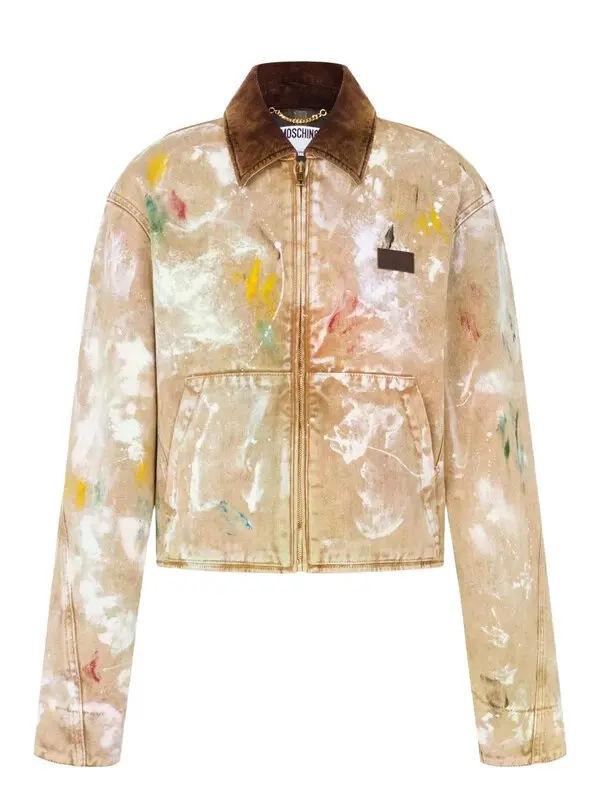 Moschino Paint-splatter Jacket With Corduroy Collar - Neutrals