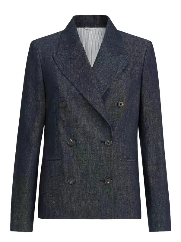 Brunello Cucinelli Cotton Twill Blazer With Monili Detail - Blue