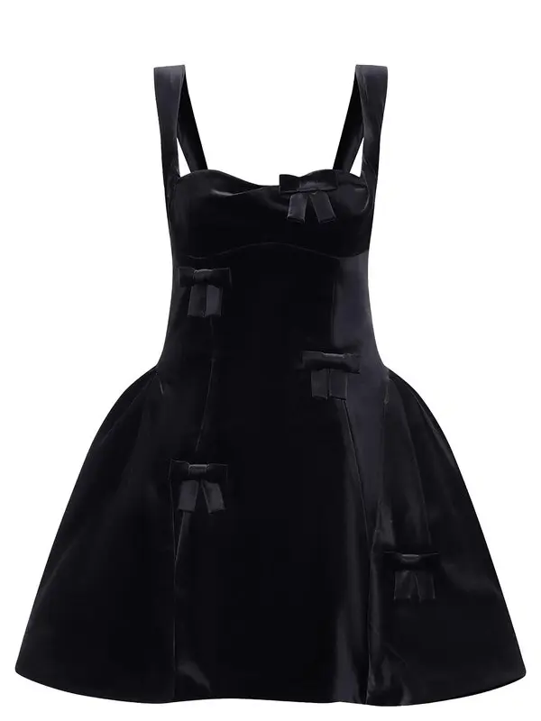LEO LIN Ariel Bow Velvet Mini Dress - Black