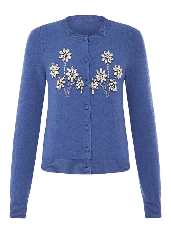 LEO LIN Claire Embellished Cashmere Blend Cardigan - Blue