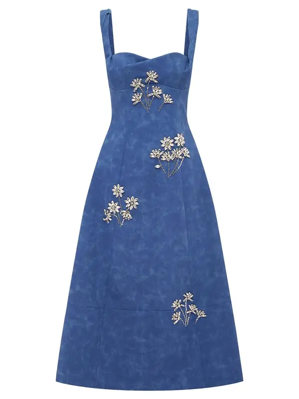 LEO LIN Beatrice Embellished Vegan Suede Midi Dress - Blue