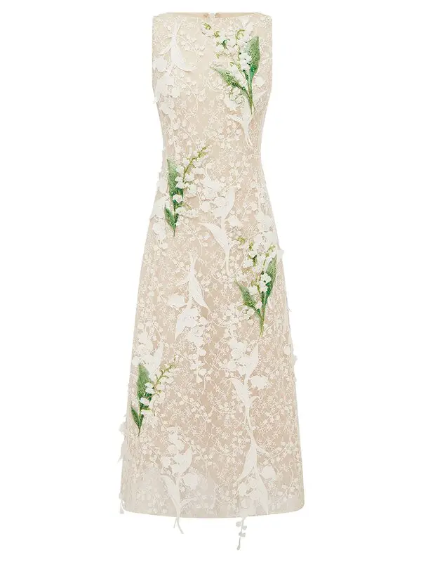 LEO LIN Cleo Embellished Lace Midi Dress - Off-white